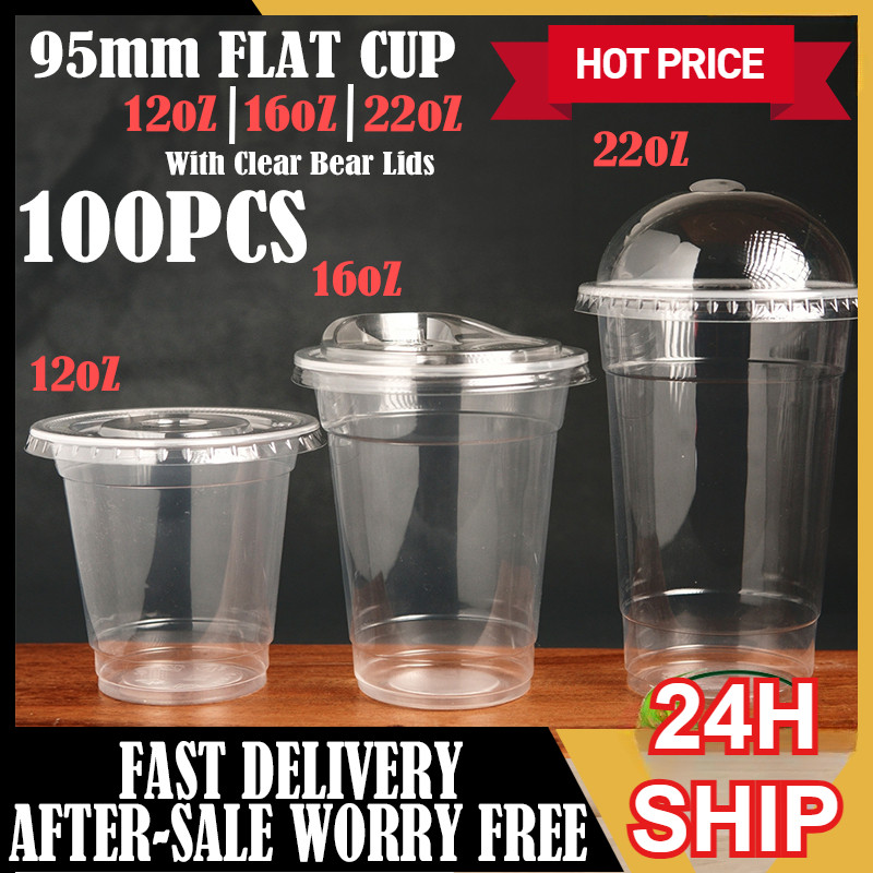 100pcs Disposable Plastic Cups with Lids: 22oz, 16oz, 8oz, 12oz Sizes ...