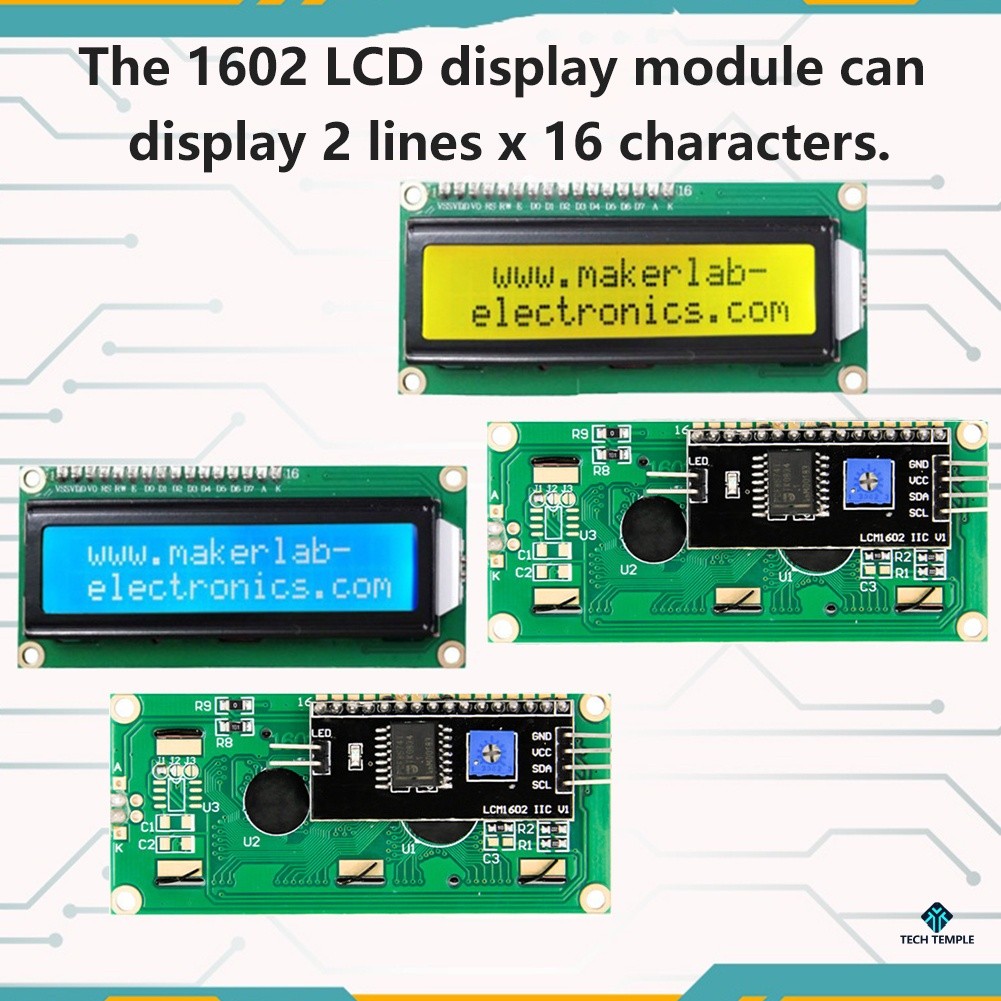 1602 16x2 Character LCD Module HD44780 with I2C Interface Blue / Green Screen for Fax Machines ...