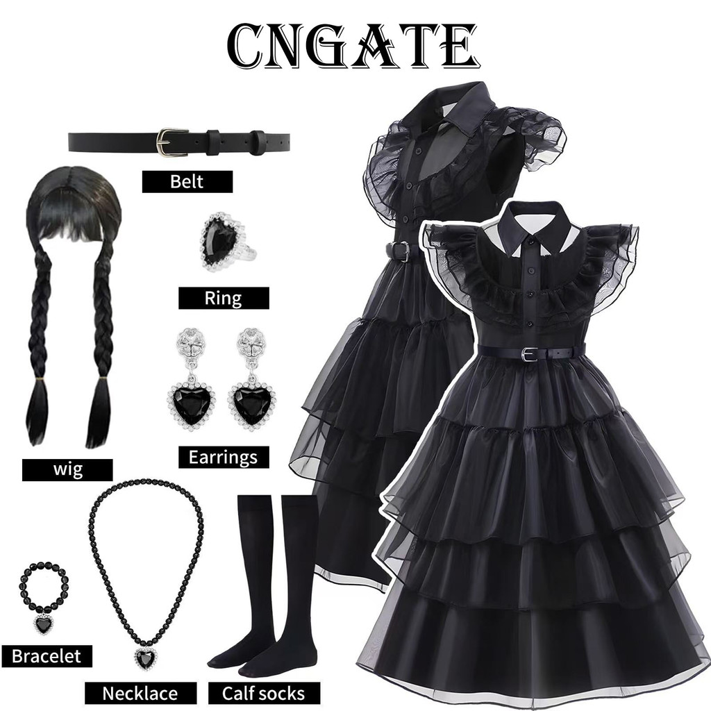 kid Wednesday Addams Family Cosplay Costume Women dress Girls Vintage ...