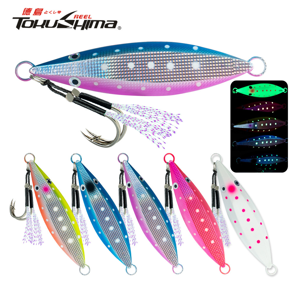 Luminous Metal Jig Casting Lure - Fast Sinking 60g-150g Saltwater Jigging Bait with Sharp Assist ...