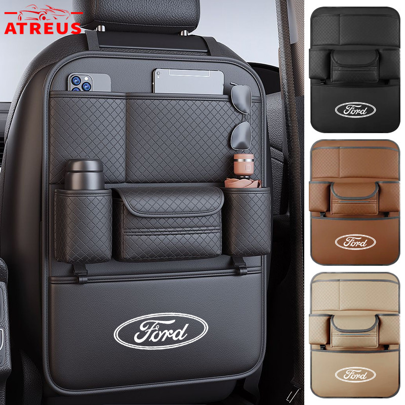 Ford Car Seat Back Storage Bag Leather Auto Foldable Organizer Car ...