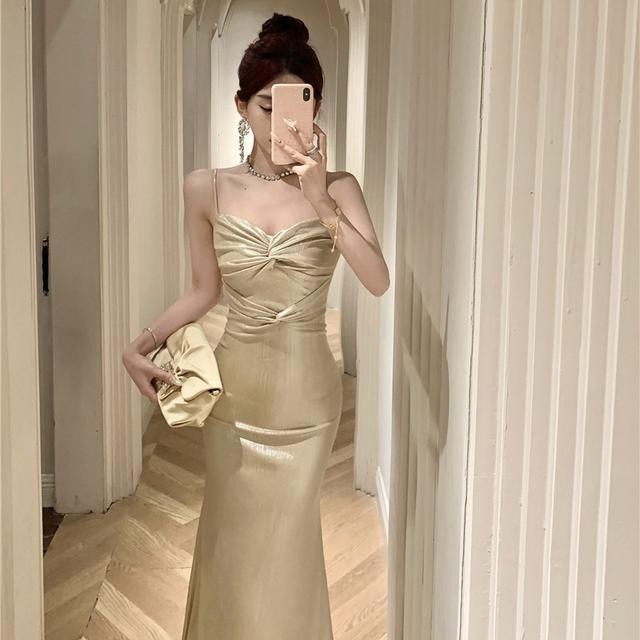 Korean Golden Elegant Off Shoulder Evening Cocktail Dinner Ball JS ...