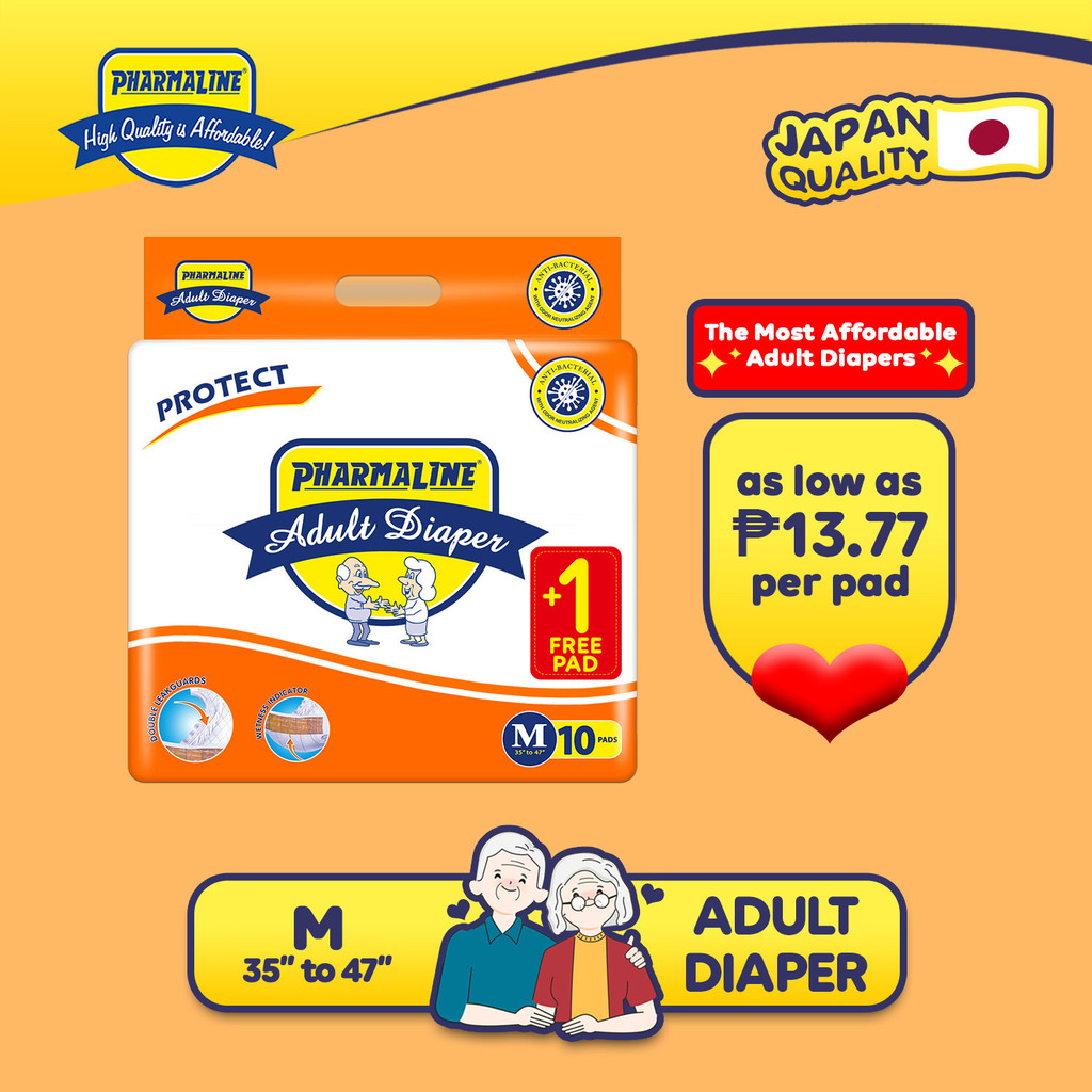 Pharmaline Protect Adult Diaper Medium 10's + 1 Free Pad | Shopee Philippines