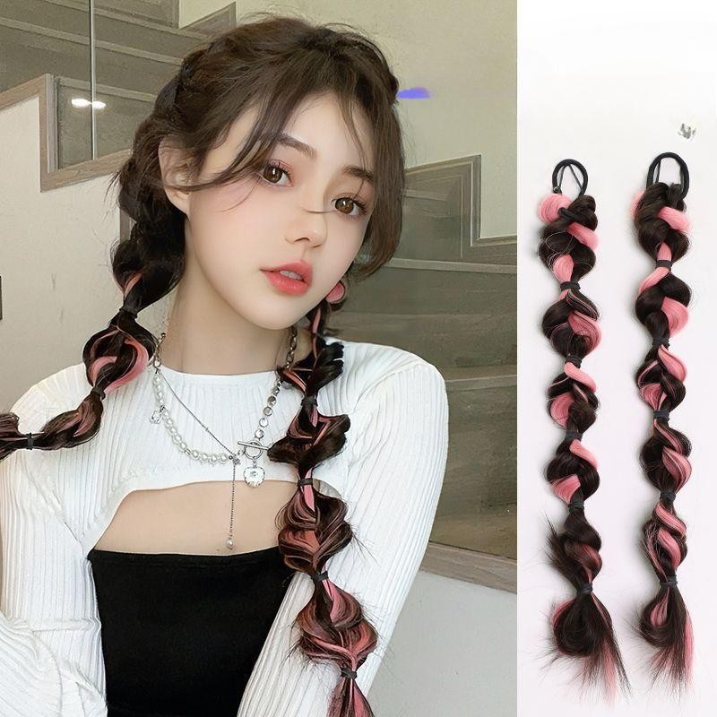 Sweet Cool Y2K Girl Double Ponytail Twists Braid Highlight Dyeing Wigs ...