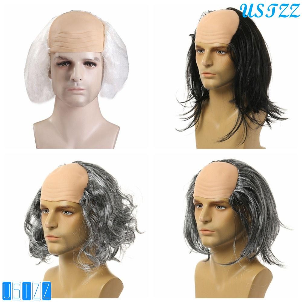 USTZZ Funny Bald Wig, Straight Props Old Man Bald Wig, Party Cosplay ...
