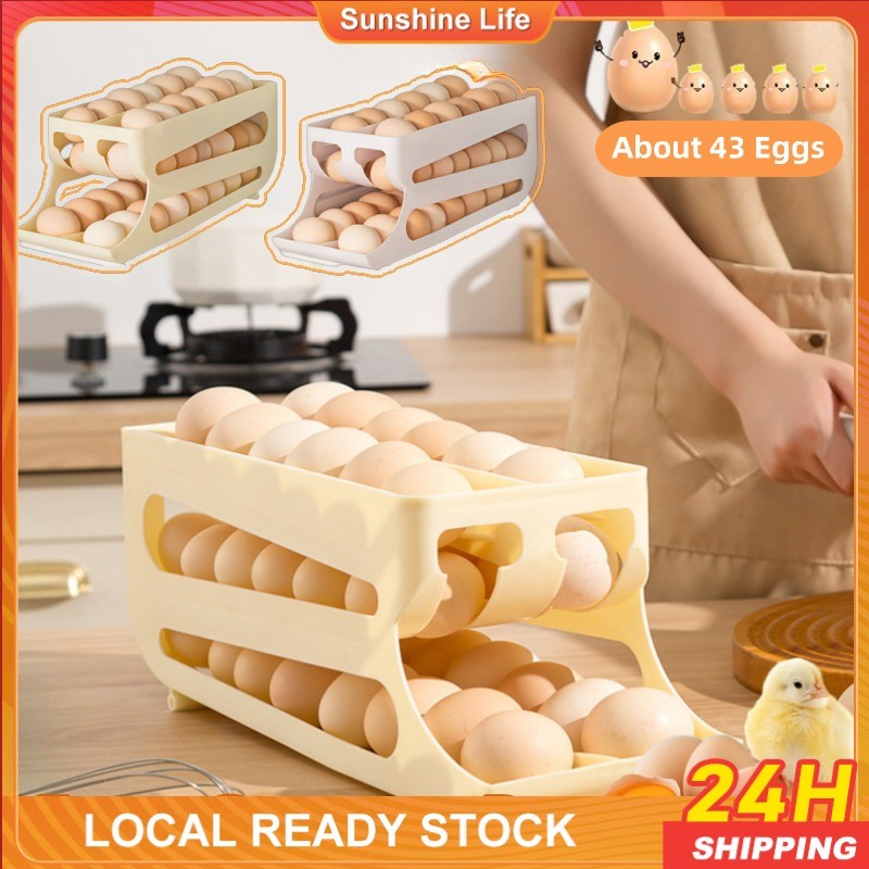 Double-layer Double-track Egg Organizer Box Kitchen Refrigerator Egg ...