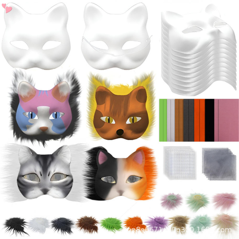 DIY Therian Mask Kit with Fur Eye Mesh Felt Sheet Cat Masks to Paint ...