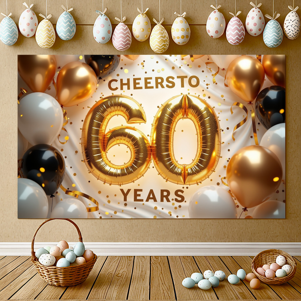 Gold Cheers To 60 Years Banner,60 Birthday Party Supplies, happy 60th ...