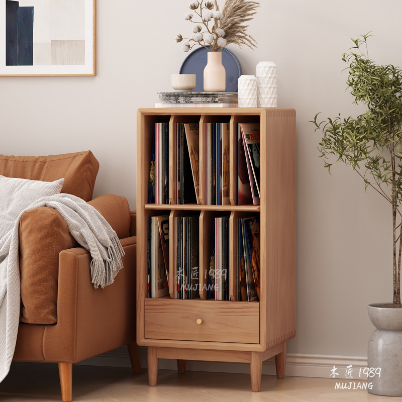Solid Wood Double-Layer Vinyl Record Player Cabinet Simple Sofa Side ...