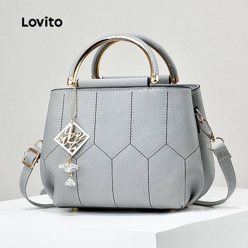 Lovito Women Casual Plain Multiple Compartments Hardware Pendants ...