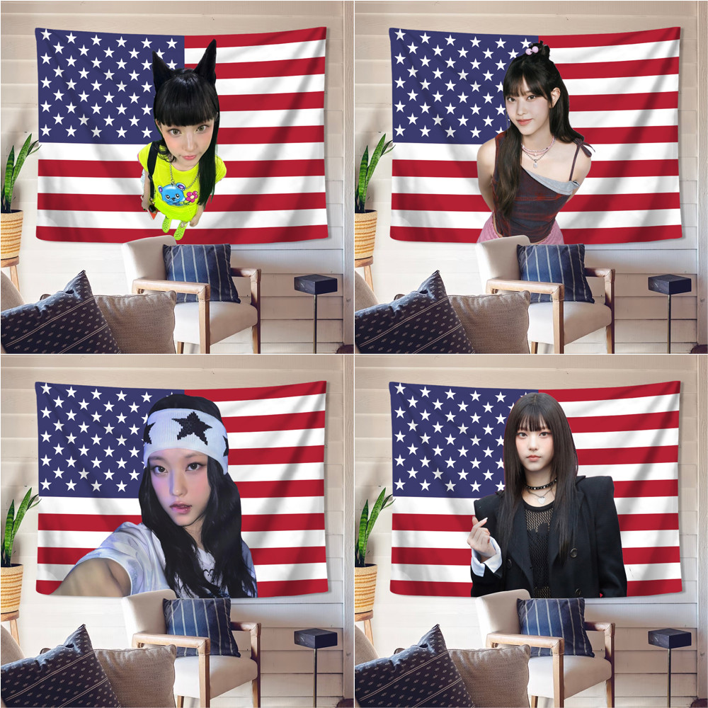 NewJeans' Haerin American Flag Wall Tapestry with Clips Polyester ...