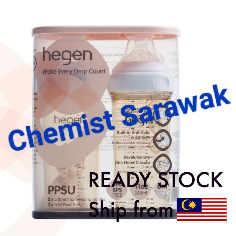 Hegen PPSU 2×330mL Feeding Bottle + 2×Fast Flow Teats (330mL/11oz - 6m+) | Shopee Philippines