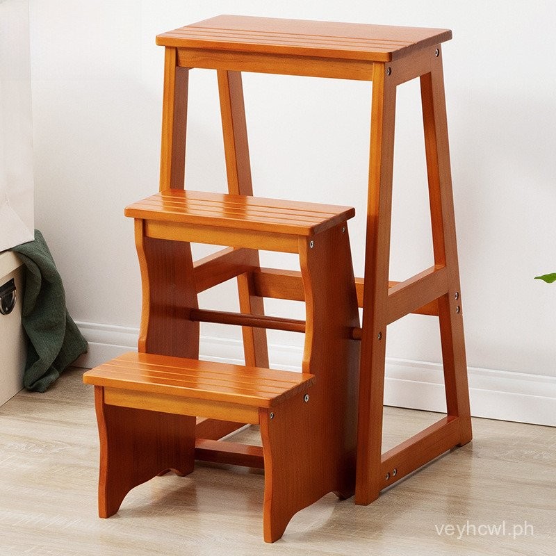 Wooden Horse Solid Wood Folding Step Stool Household Three-Step Step ...