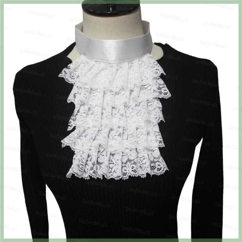 As Detachable Jabot Collar Victorians Colonial 4 Layered Ruffle Lace ...