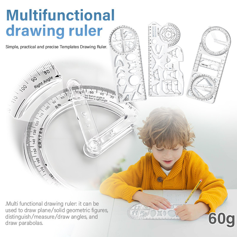 Multi -function Ruler Set Drawing Geometry Protractor Rotating Ruler ...