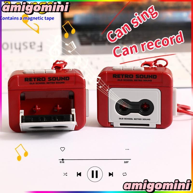 Retro Mini Recorder Keychain Recordable Fun Music Box Pendant Couple ...