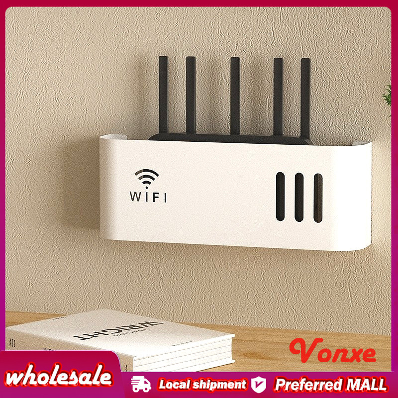 Wall Mount WiFi Router Shelf - Modern Media Console with Cable Holes ...