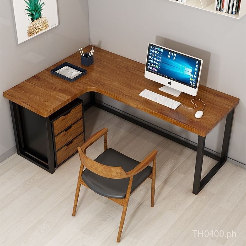 Solid Wood Simple Home Corner Iron Art L Corner Office Desk Table ...