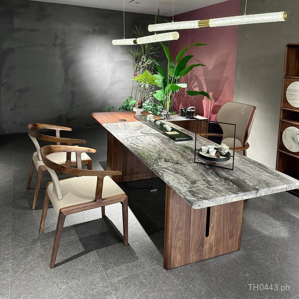 Light Luxury Integrated Tea Table and Chair Long Table Rock Art Tea ...