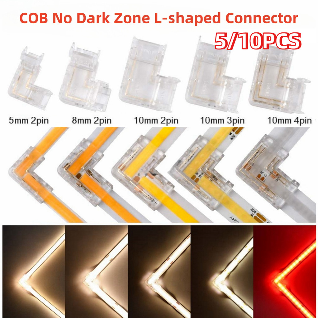 5/10PCS COB LED Connectors 90 Degree L Shape Corner 5/8/10mm Solderless ...