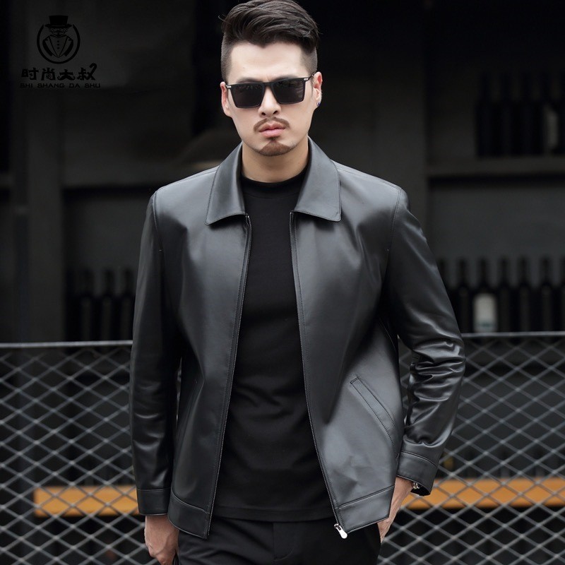 Men's Lapel Leather Jacket Korean Style Lapel High-end Motorcycle ...