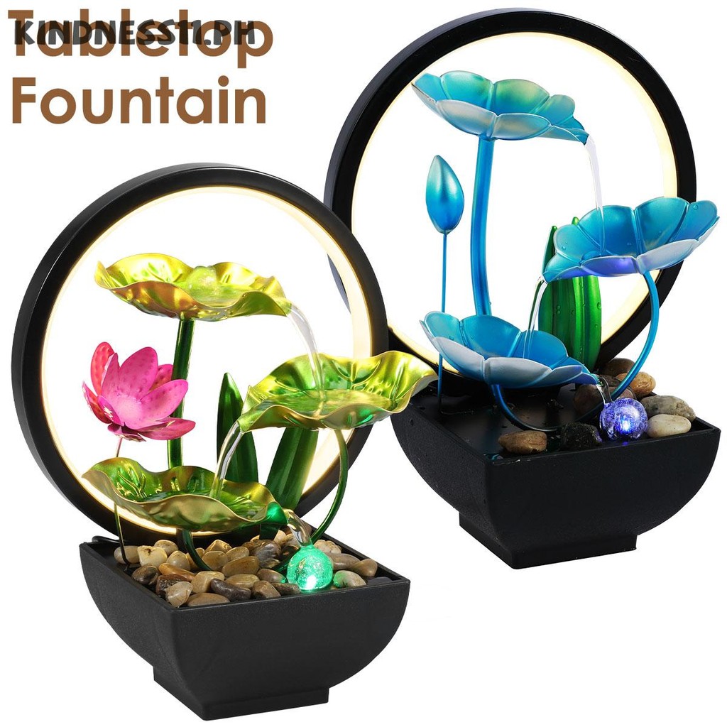 Tabletop Fountain 3-Tiers Water Lily Leaf Small Waterfall Fountains ...