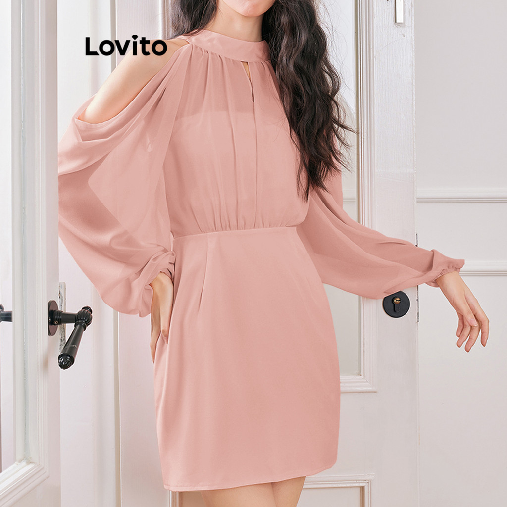 Lovito Women Elegant Plain Cut Out Sheer Dress Lad106185 Shopee