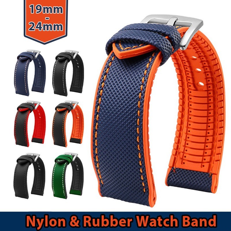 19 20 21 22 23 24mm Nylon Rubber Watch Strap Soft Waterproof Silicone ...
