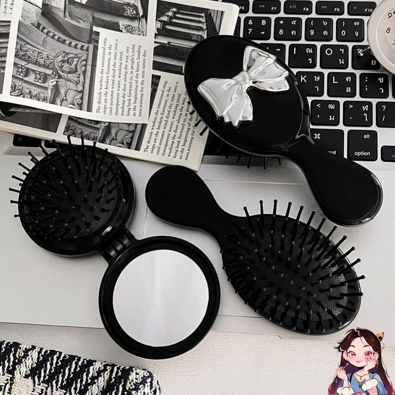 Cute Hair Comb with Mirror Foldable Comb Travel Portable Massage Hair ...