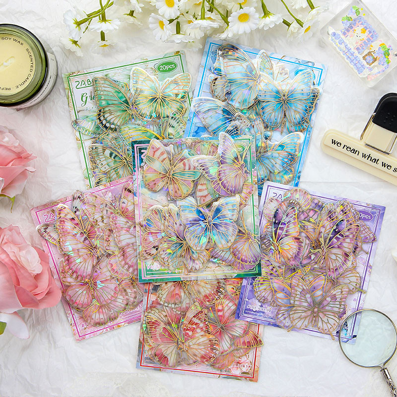 20 Pcs Colorful Dreamy Butterfly Series 3D Laser Stickers Scrapbook ...