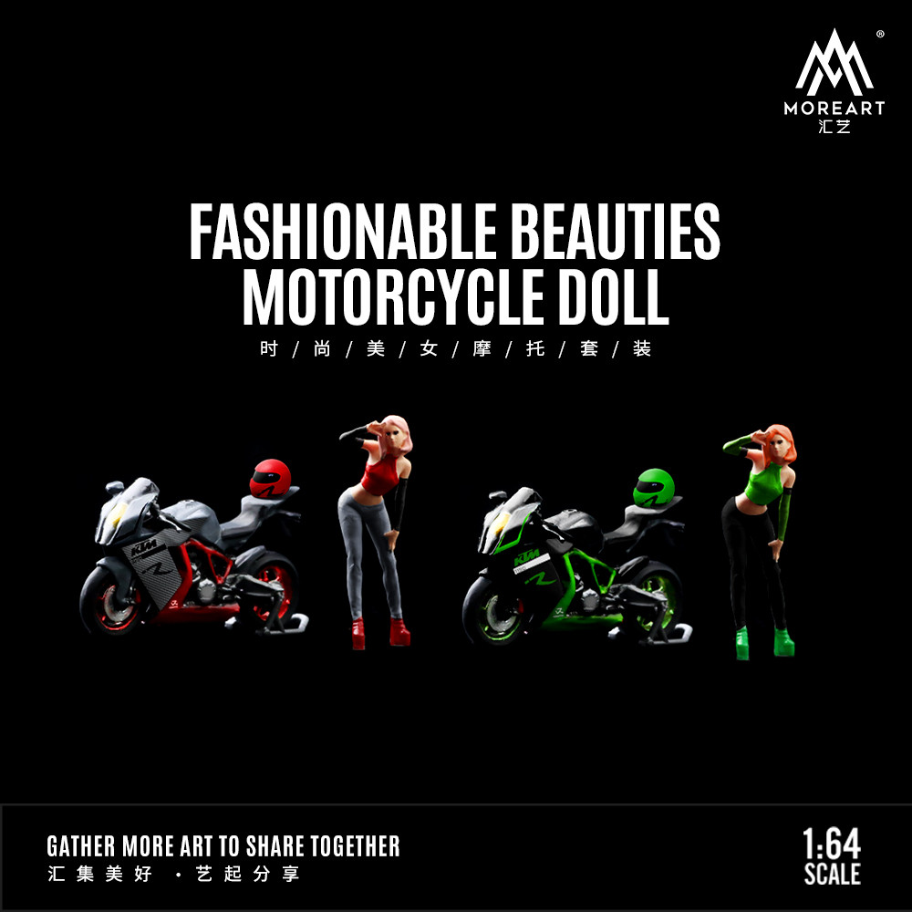 MoreArt 1:64 Beauty Motorcycle Girl Scene Arrangement Figure Set For ...