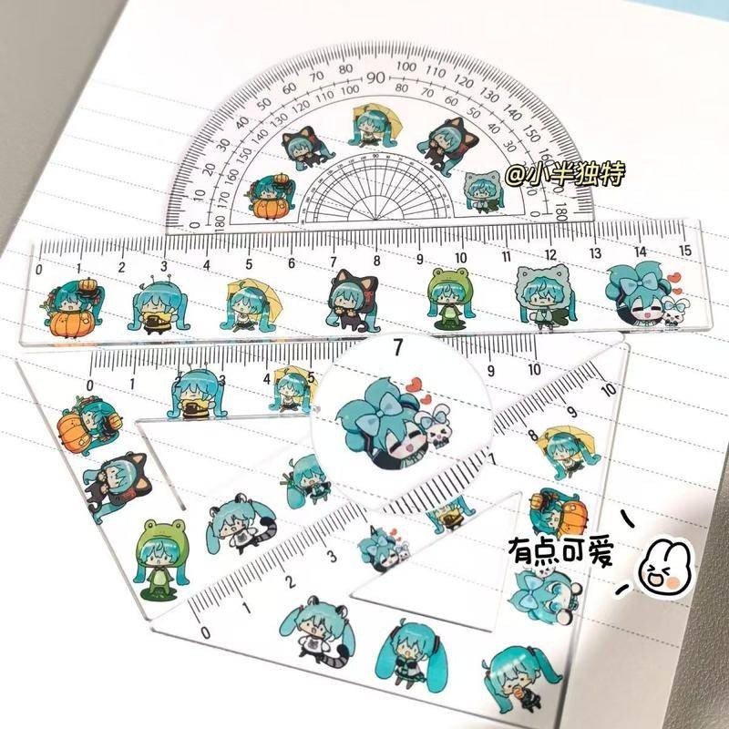 4 in 1 Cute Anime Ruler Stationery Set Cartoon Hatsune Miku Ruler ...
