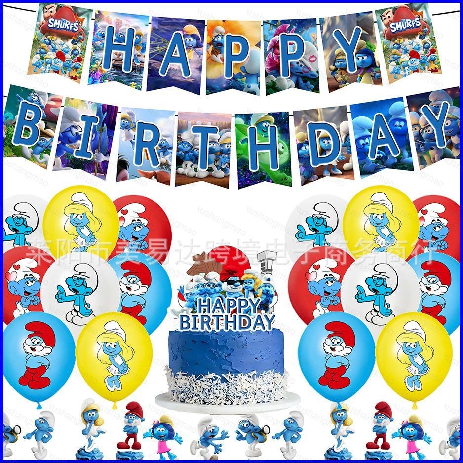The Smurfs Themed Decoration Celebrate Party Banner Balloon Caketopper ...