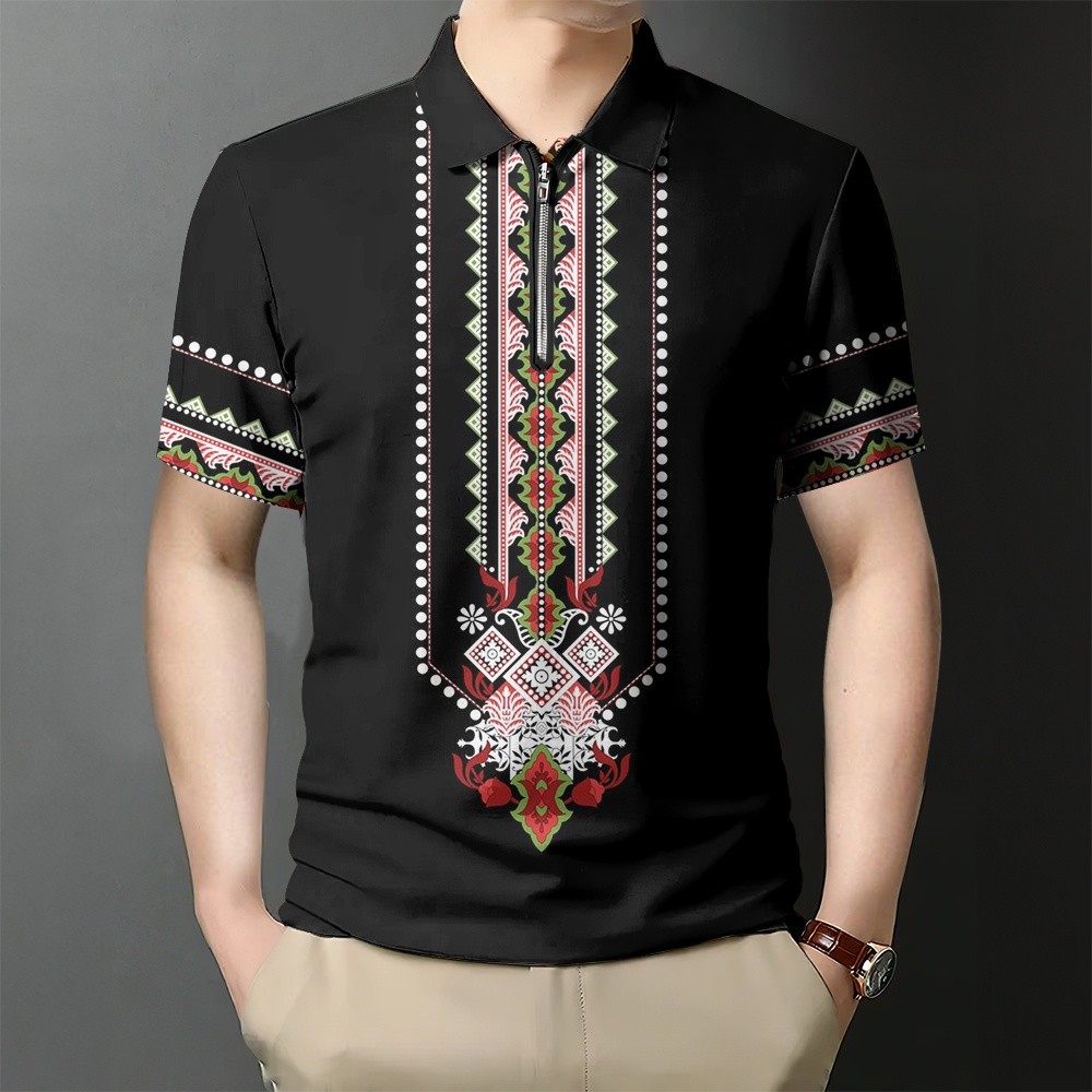 2025 Asean Attire for Men Ethnic Print Polo Shirts for Men Barong ...