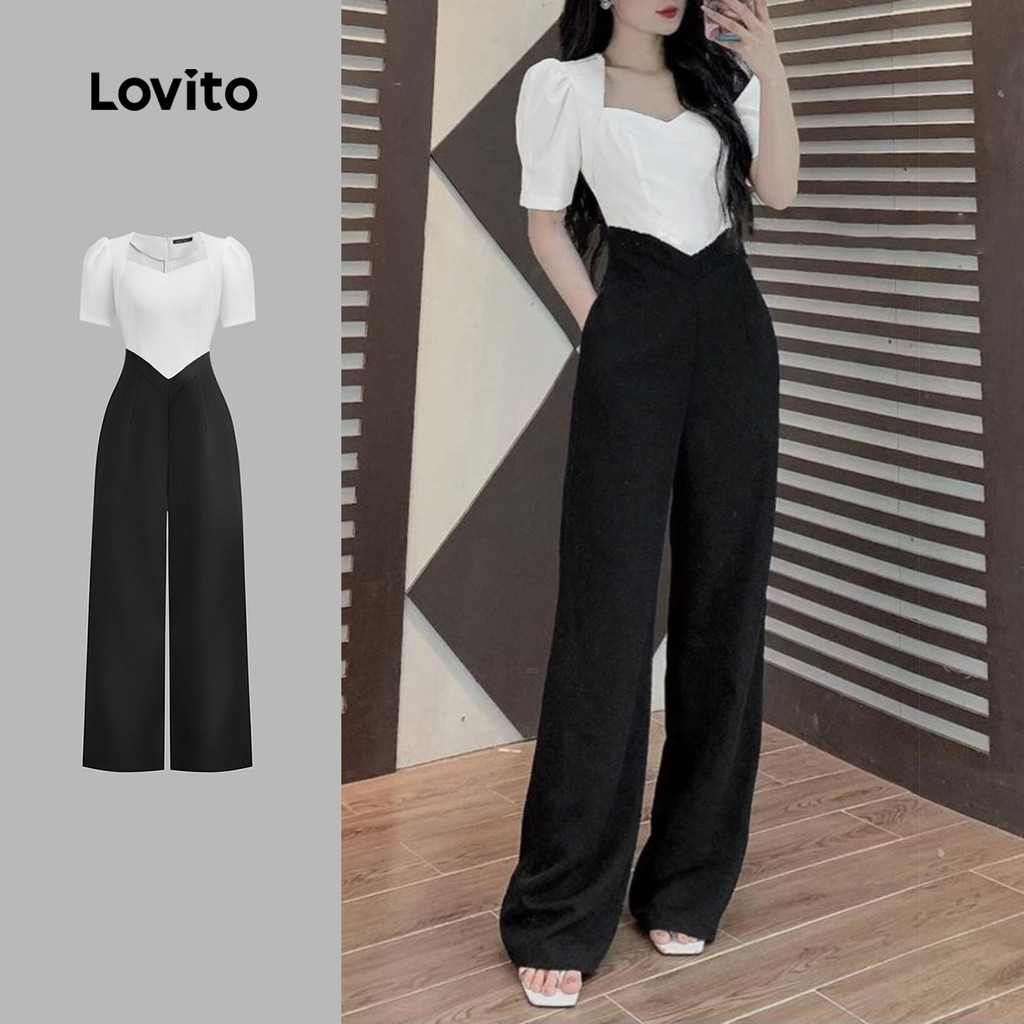 Lovito Women Elegant Plain Colorblock Jumpsuit L129ED050 | Shopee ...
