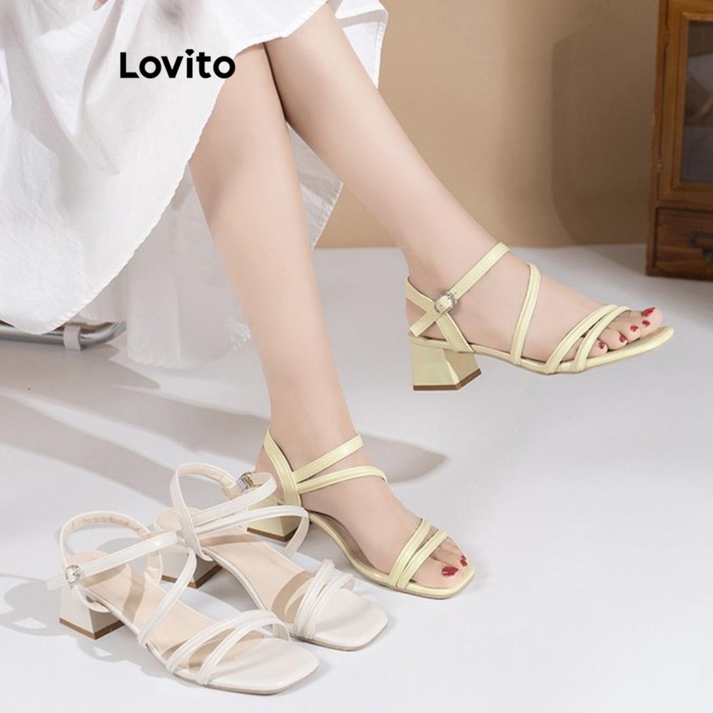 Lovito Women Elegant Plain French Fairy Slim Strap Cutout High Heel ...