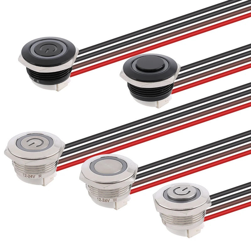 1 pc 19mm Ultra Short Metal Push Button Switch With Wire Momentary ...