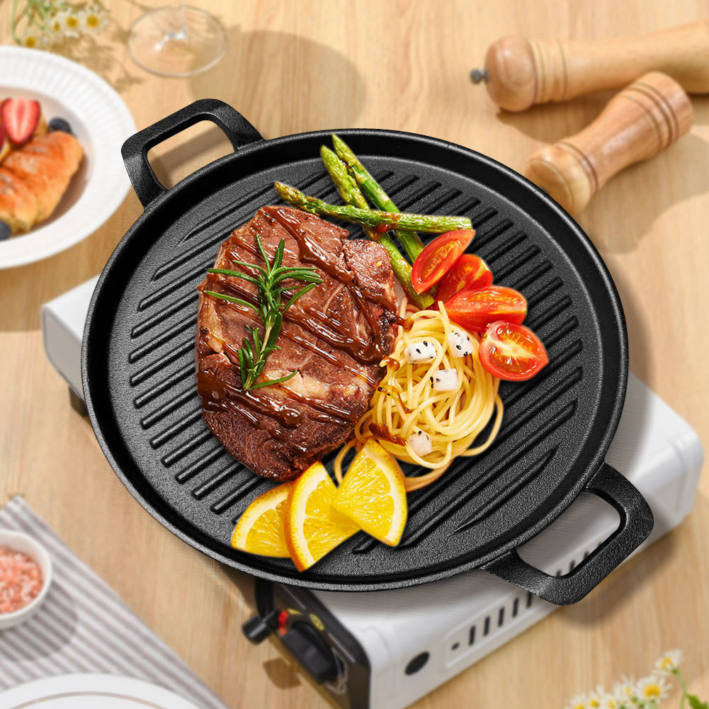Cast Iron Grill Plate Flat & Ridged Skillet Pan with Handles for ...