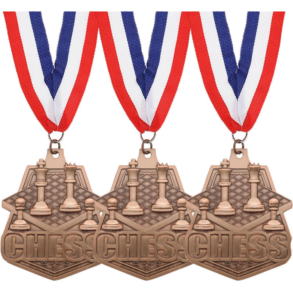 Hot！3 Pcs Chess Tournament Table Copper Award Medals With Red & White ...
