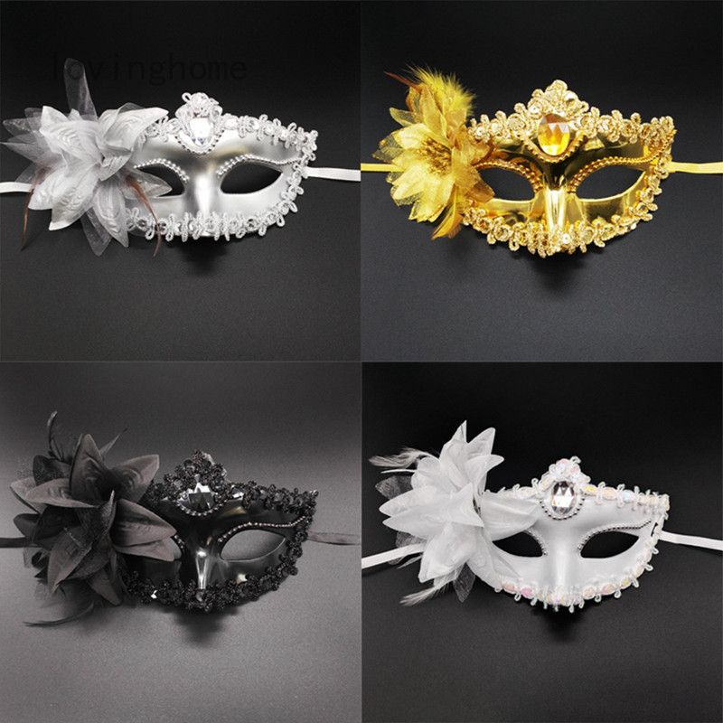 LR Dance Party Diamond Mask Feather Flower Wedding Carnival Performance ...