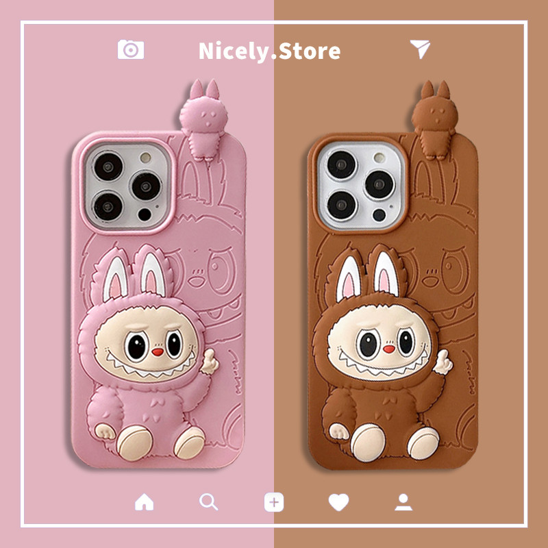 3D Cute POP MART LABUBU Silicone Phone Case Compatible for iPhone 16 15 ...