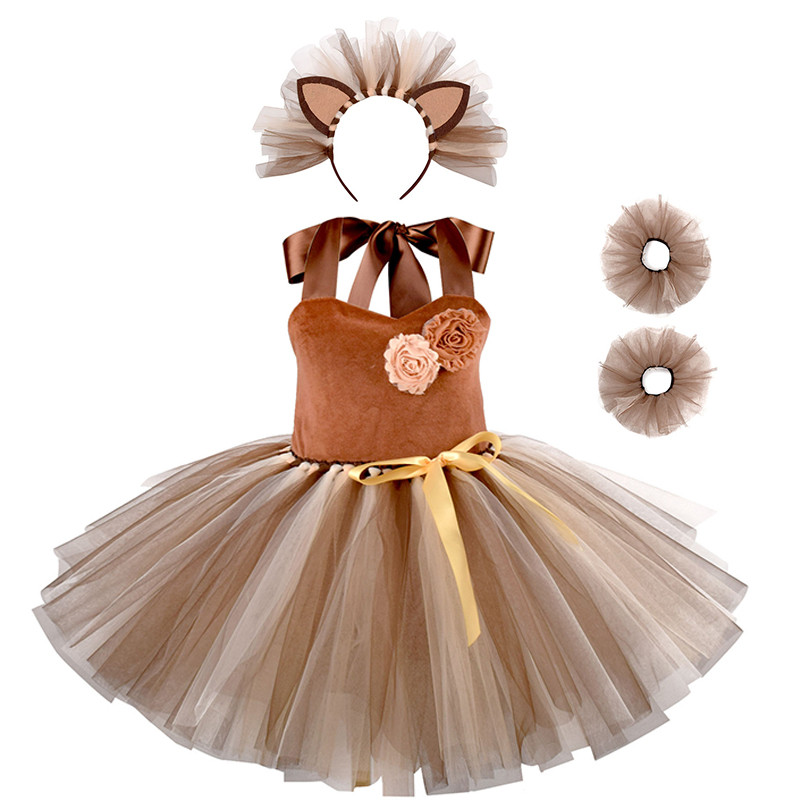 Girl Lion Cosplay Dress Set Jungle Animal Theme Party Costume Halloween ...