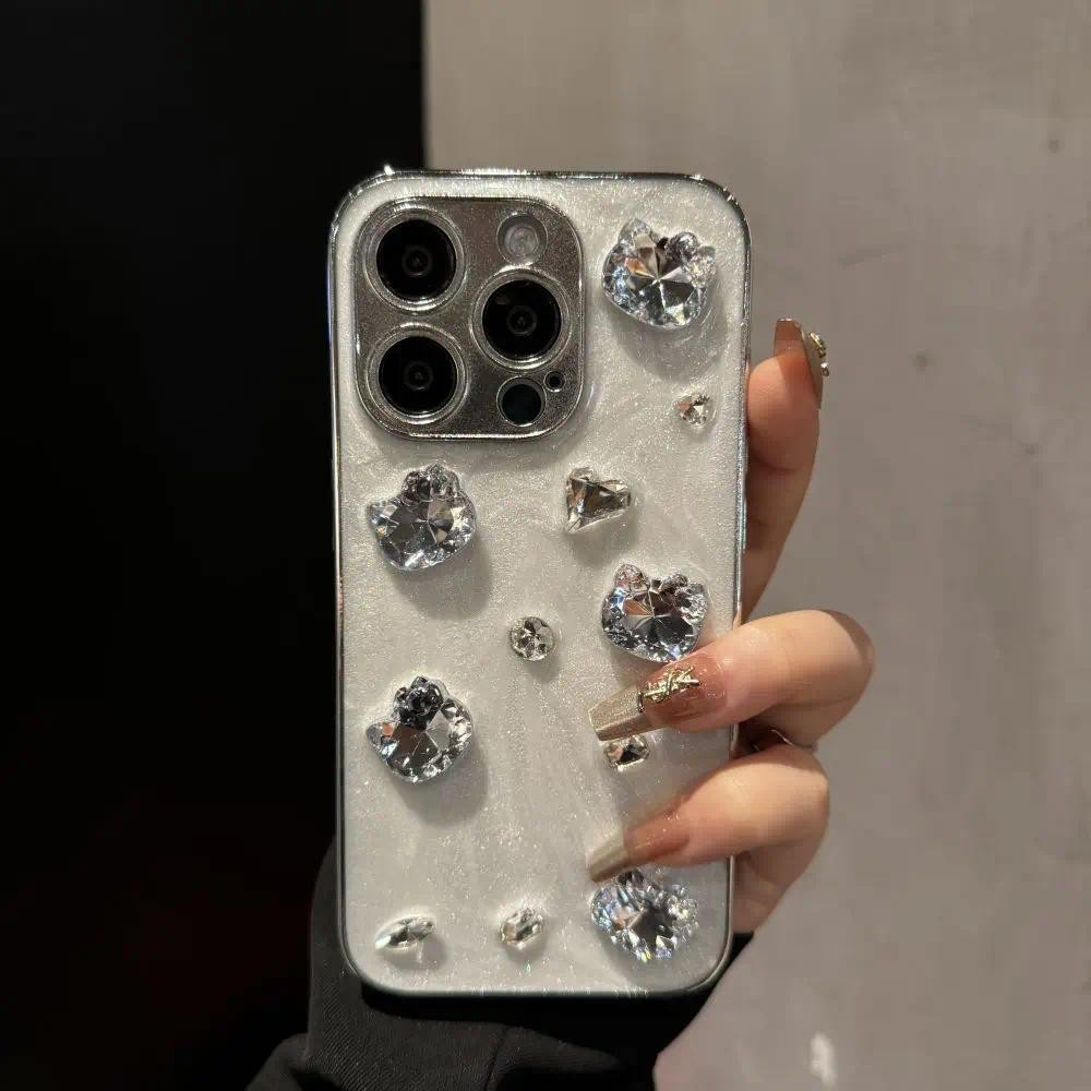 Luxury Stereo Diamond Kitty Cat phone case for iPhone 16 15 Pro MAX 14 ...