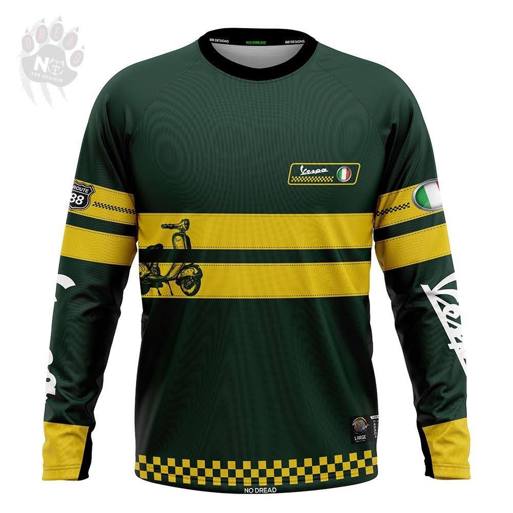 Motor Cycle Jersey Long Sleeve for Men Plain Raider VESPA-GREEN FULL ...
