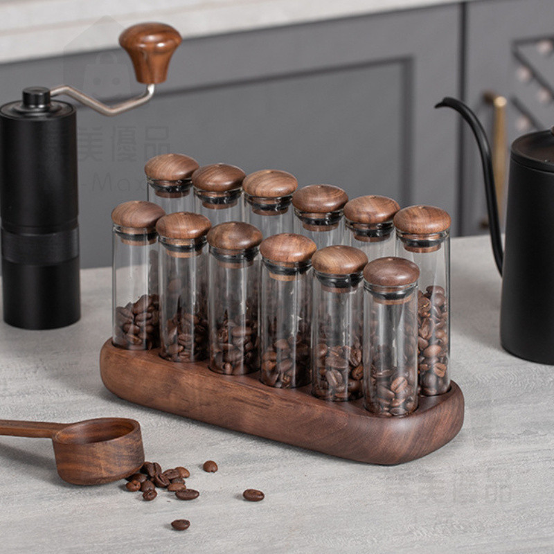 Solid Wood Base Coffee Sealed Canister Coffee Bean Can Tea Pot Coffee ...
