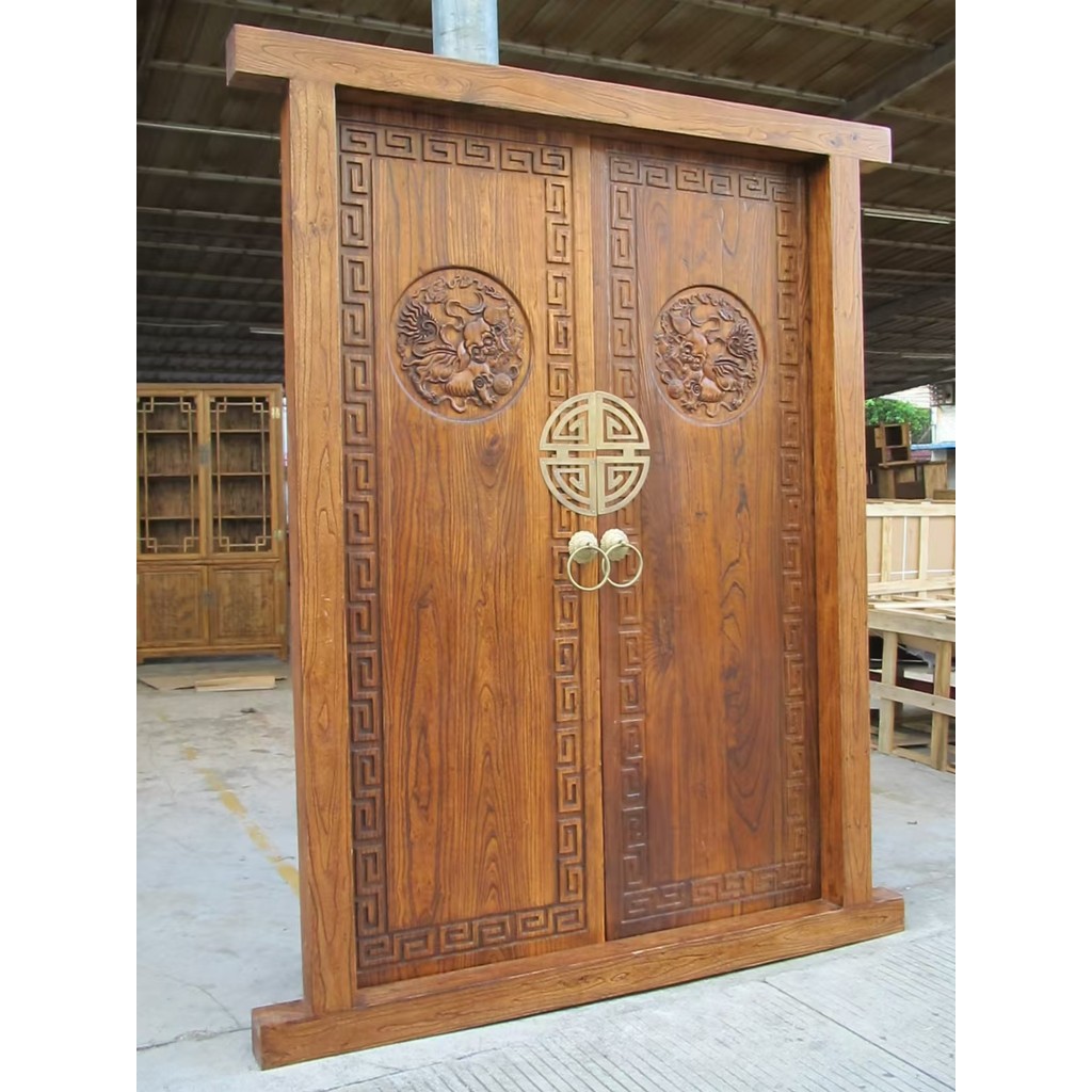 Solid Wood Main Door Elm Chinese Style Double Open Main Door Courtyard ...