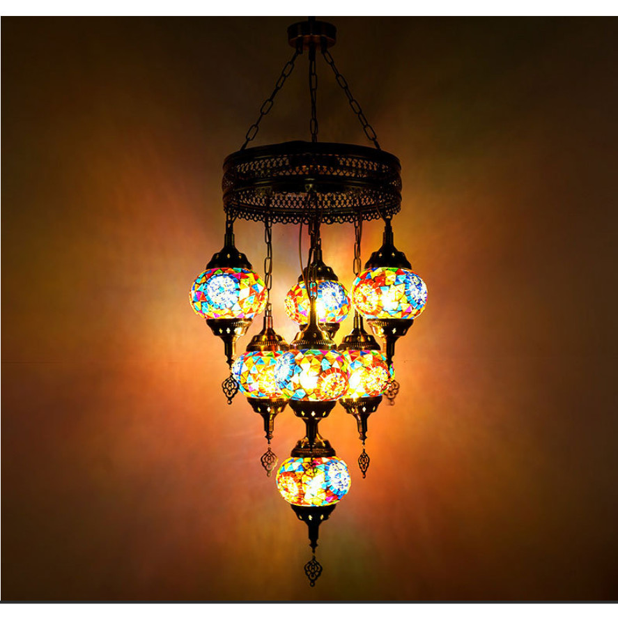 Mediterranean Turkish ceiling light retro handmade glass chandelier ...