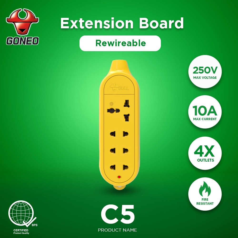 Bull Unbreakable Series Rewireable Extension Socket C5 4 Outlets 2500w ...