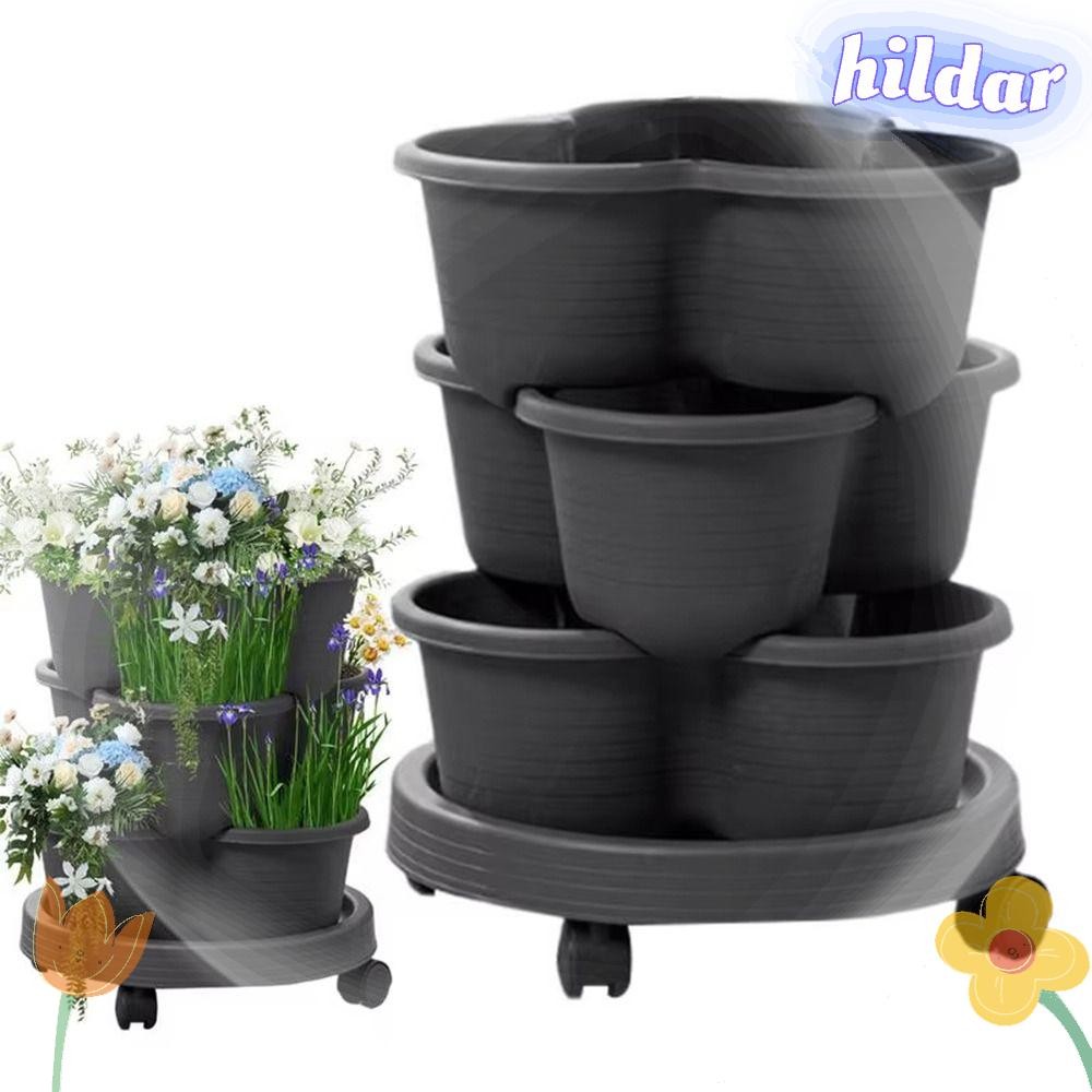 HILDAR Stackable FlowerPot, Vertical Tower Plastic Flower Pot, Multi ...