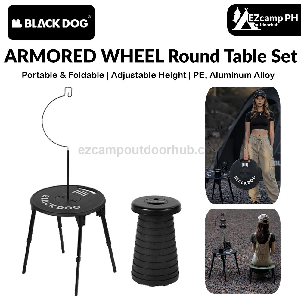 BLACKDOG ARMORED WHEEL Round Table Set Black Foldable Round Table Lamp ...